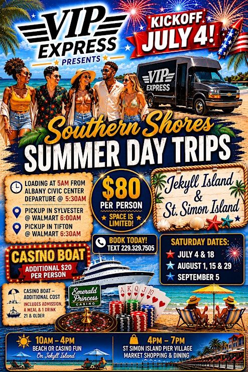 VIP EXPRESS SOUTHERN SHORES SUMMER DAY TRIPS | Albany Civic Center ...