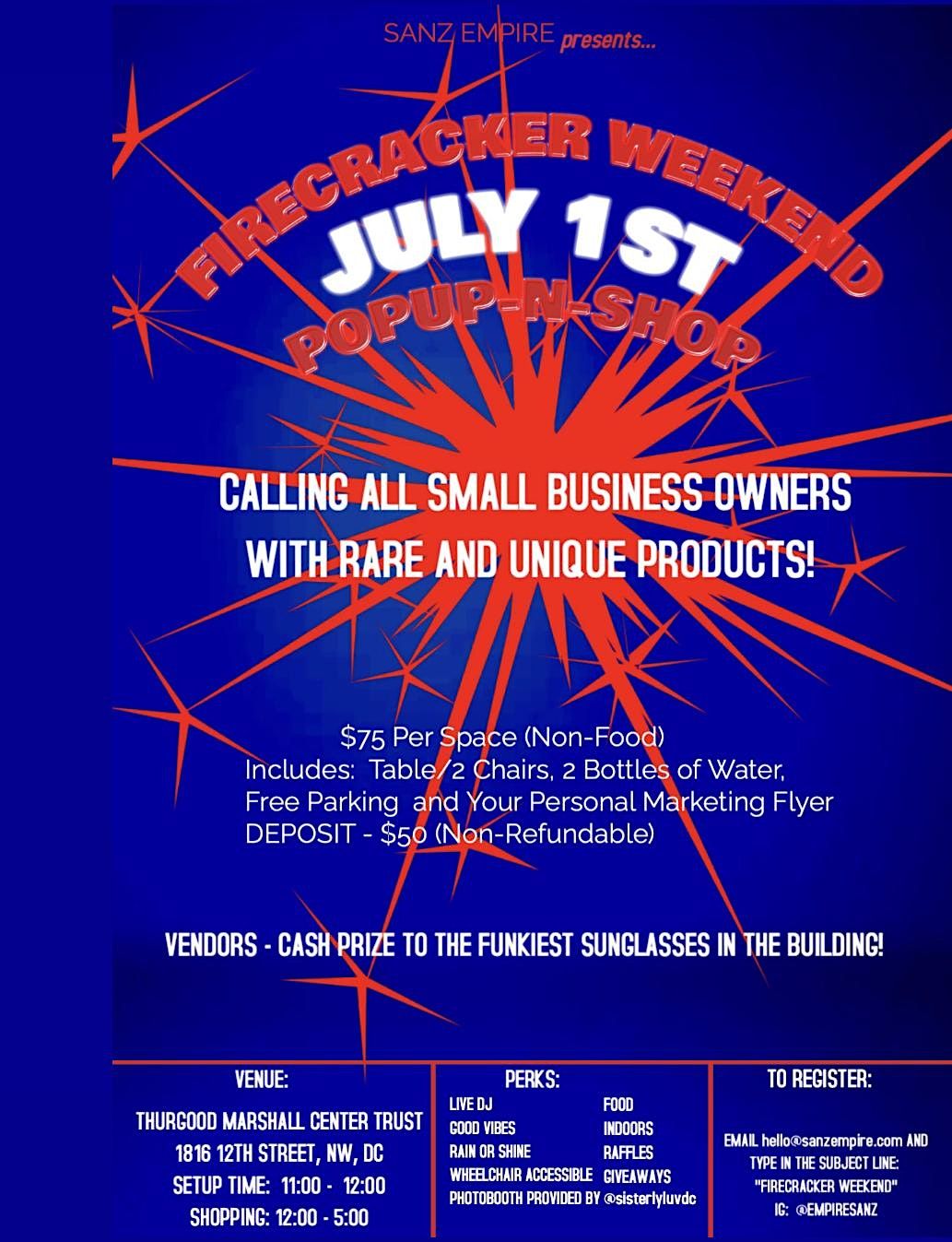 FIRECRACKER WEEKEND POP-UP! | 1816 12th St NW, Washington, DC | July 1 ...